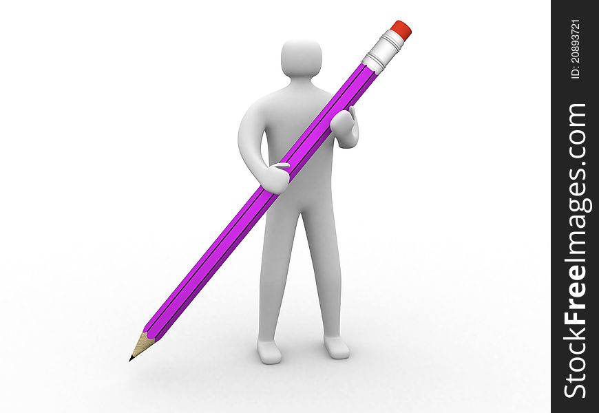 1+ 3d little human write big pencil Free Stock Photos - StockFreeImages